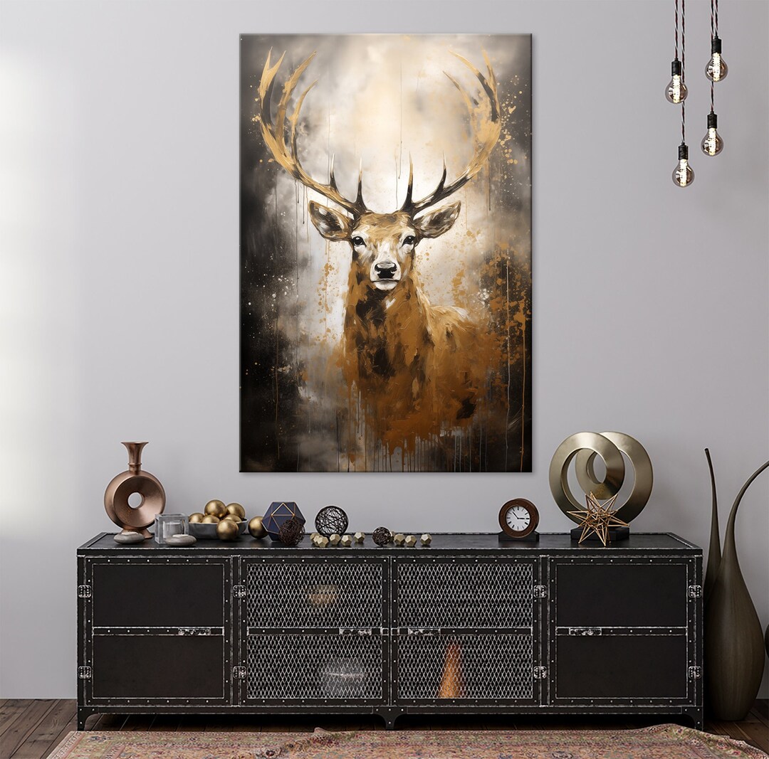 Deer Painting Art Print Deer Canvas Wall Art Wildlife Large Canavs Art ...