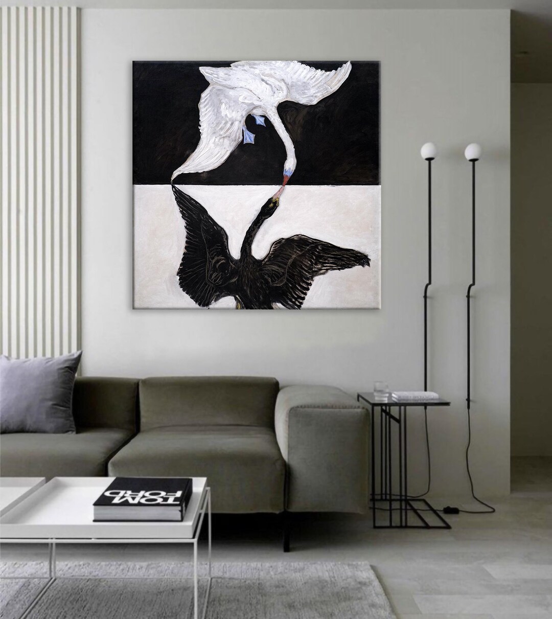 Black and White Swan Yin Yang Wall Art | Abstract Duality Animal Canvas ...