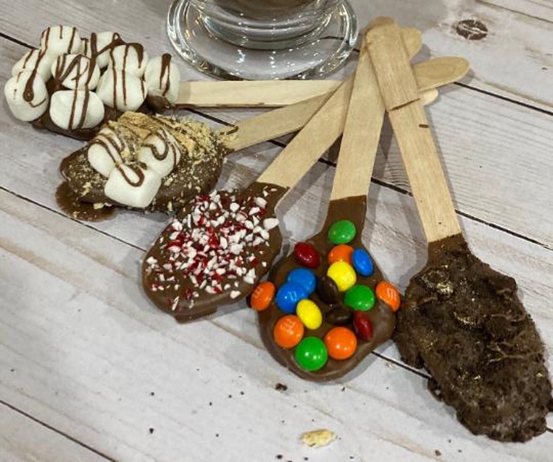Chocolate Dipped Spoons: Hot Cocoa Spoons With Toppings - Etsy