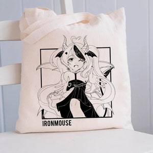 Ironmouse Tote Bag, Vtuber Tote Bag, Ironmouse Fan Merch, Cotton Canvas ...