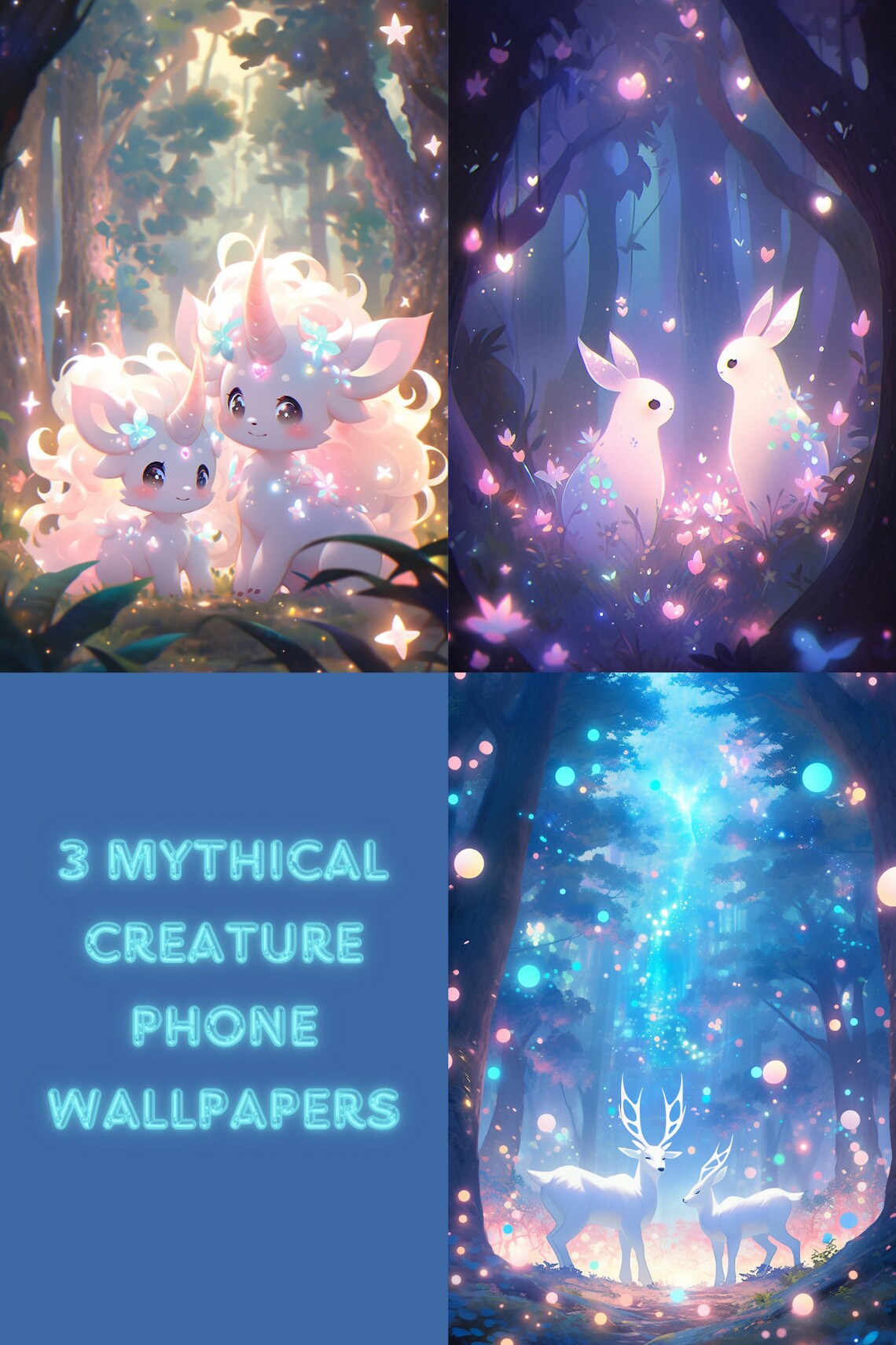 3 Cell Phone Backgrounds - Cute Mythical Creatures Wallpaper Set ...