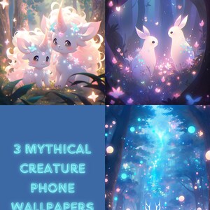3 Cell Phone Backgrounds - Cute Mythical Creatures Wallpaper Set ...