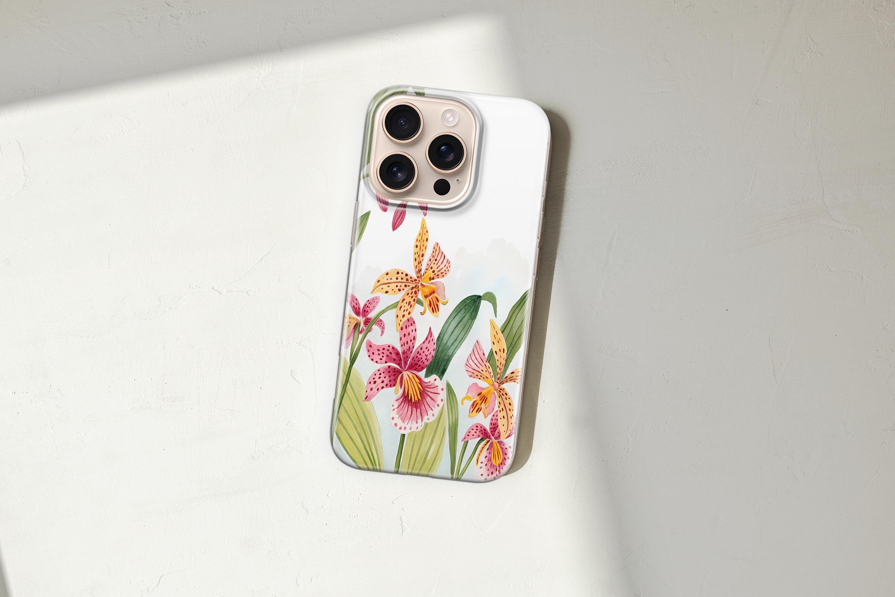 Pink Orchid Phone Case Cute Watercolor Cover for iPhone 16 Pro Max, 15 ...