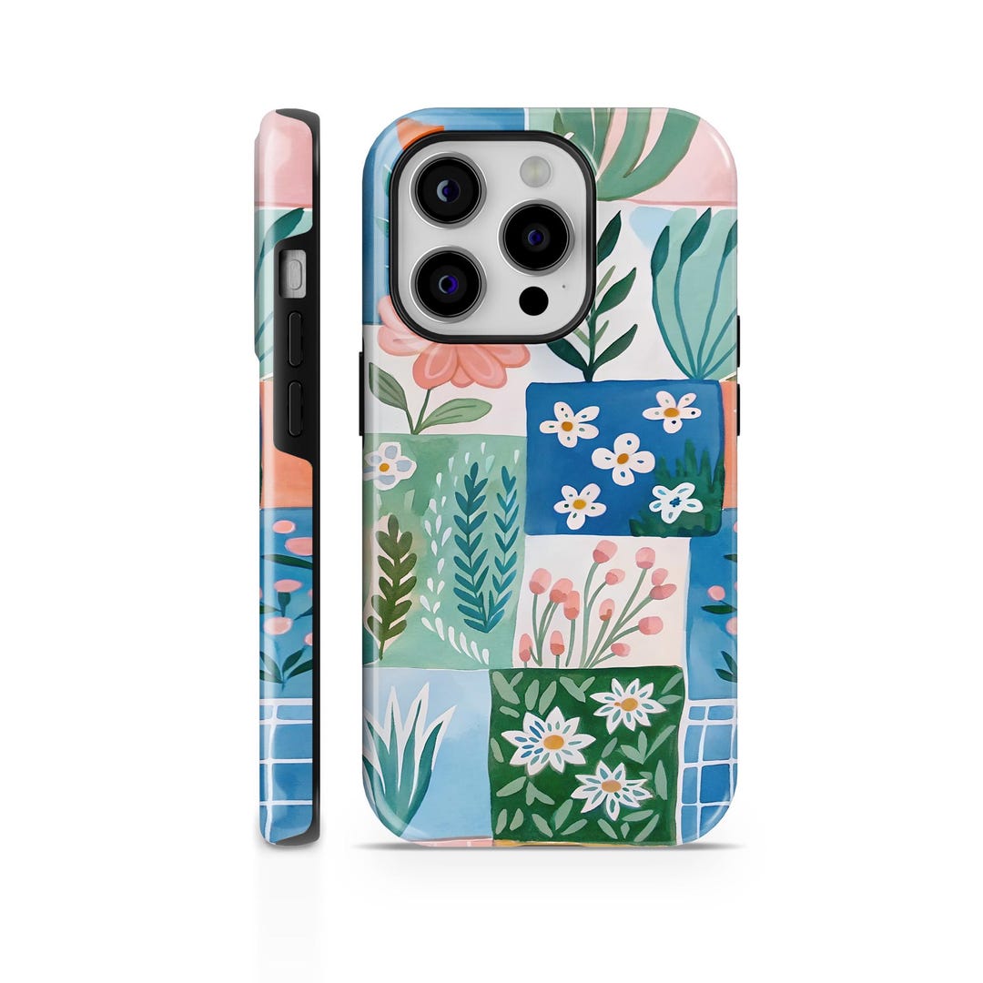 Patchwork Quilt Phone Case Tile TOUGH Cover for iPhone 16 Pro Max, 15 ...