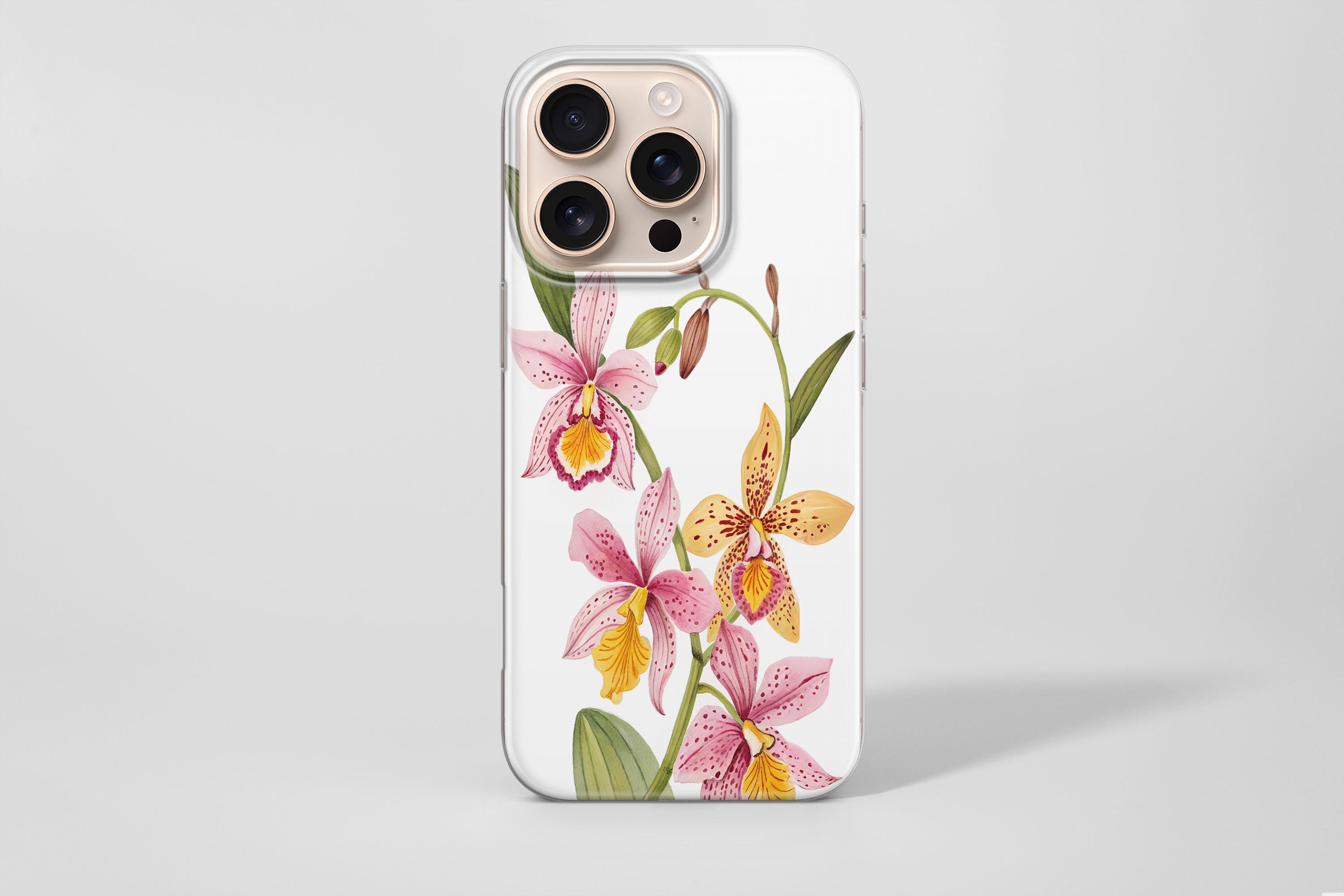 Pink Orchid Phone Case Cute Watercolor Cover for iPhone 16 Pro Max, 15 ...
