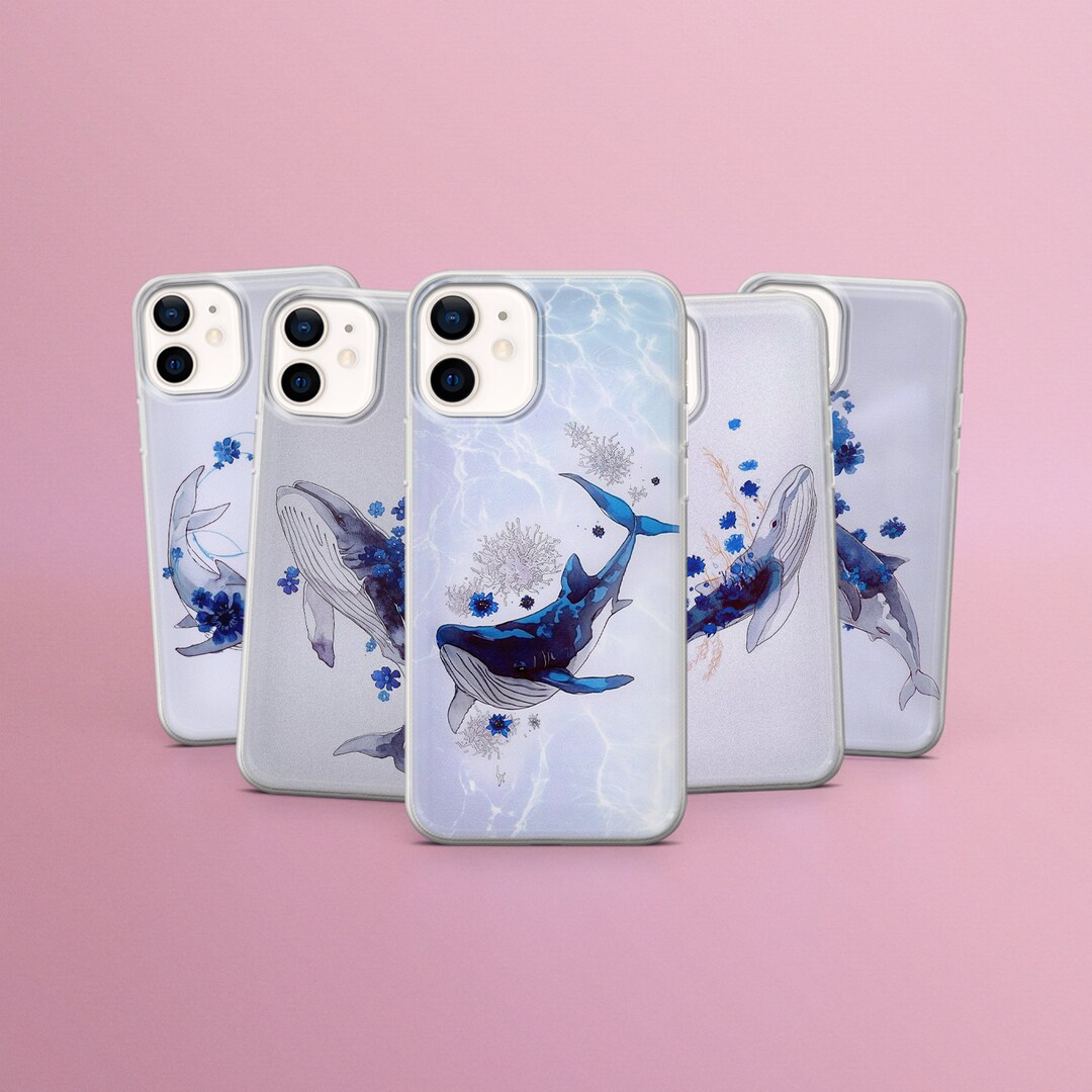 Giant Whale Phone Case Blue Mammal Floral Cover for iPhone 15pro, 14 ...