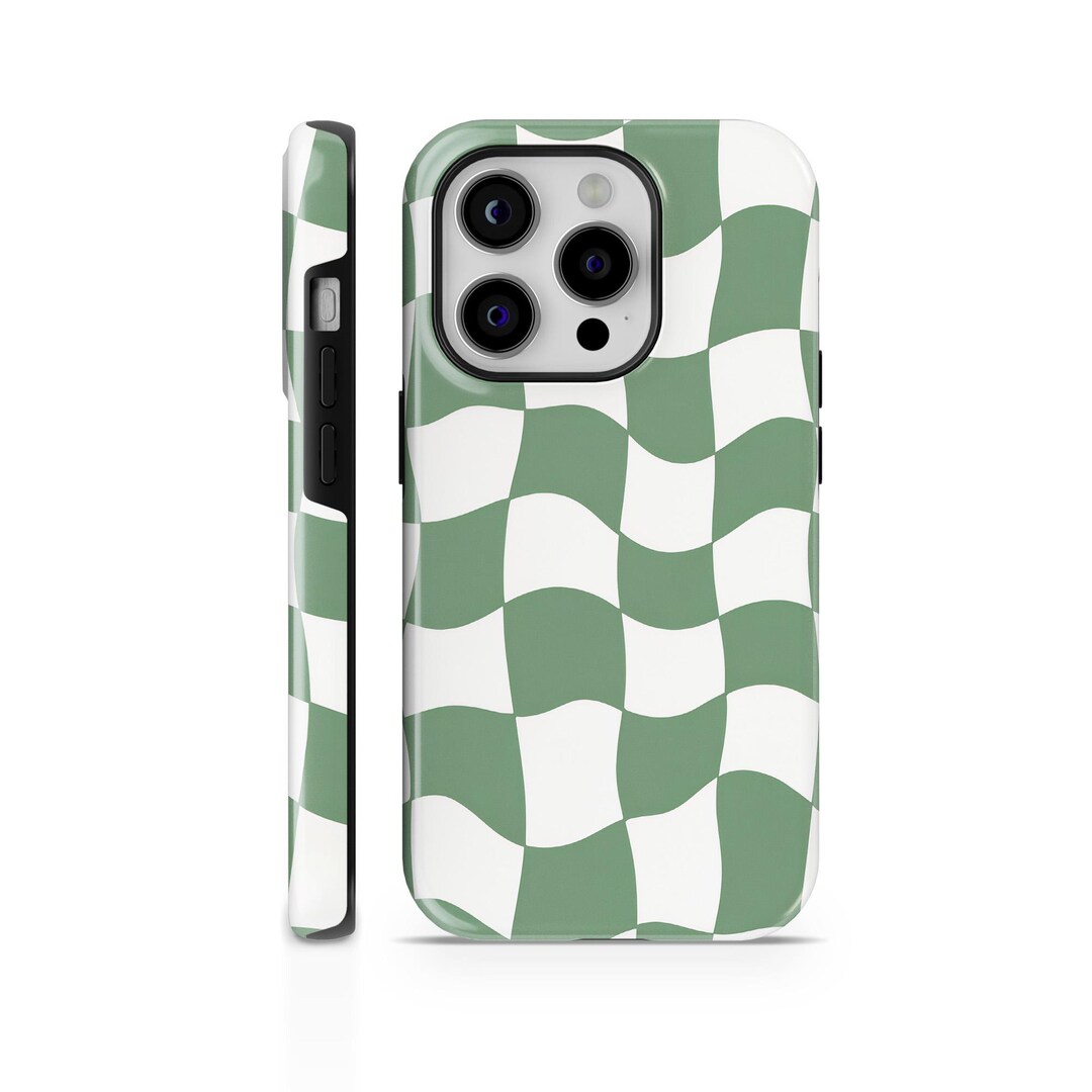Checkered Sage Phone Case Groovy TOUGH Cover for iPhone 16 Pro Max, 15 ...