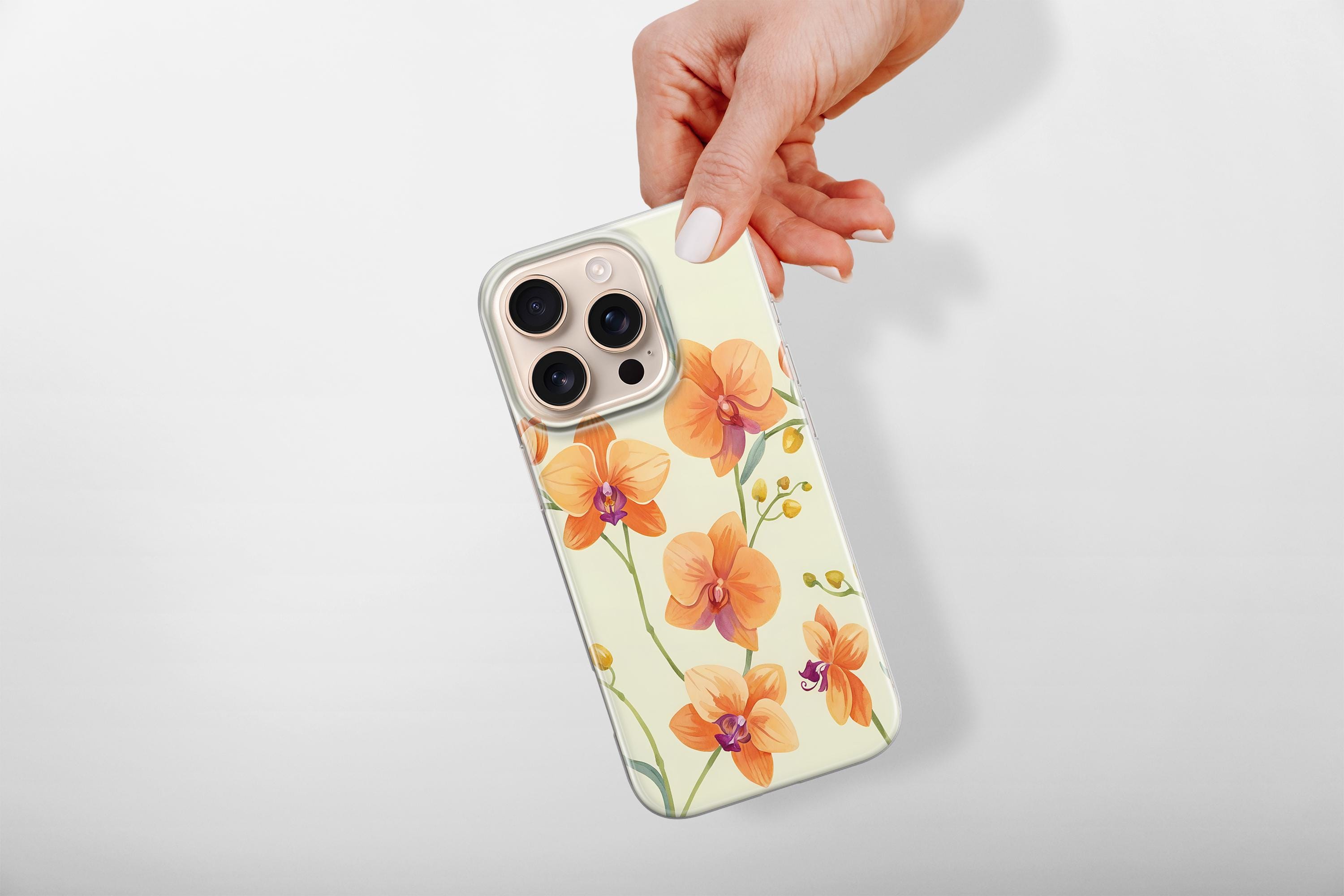 Pink Orchid Phone Case Cute Watercolor Cover for iPhone 16 Pro Max, 15 ...