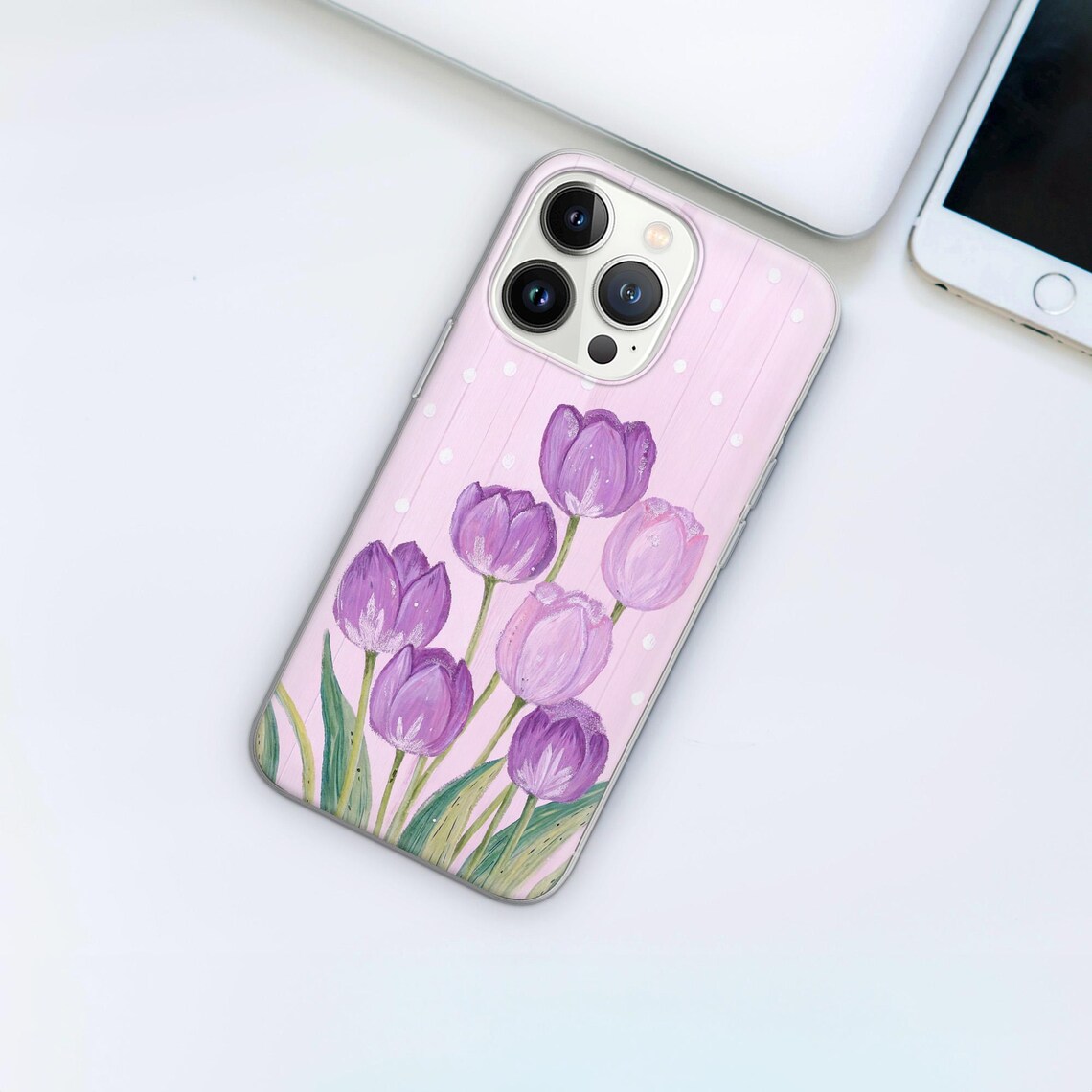 Girly Tulips Phone Case Fresh Look Cover for iPhone 17 Pro Max, 16e, 15 ...