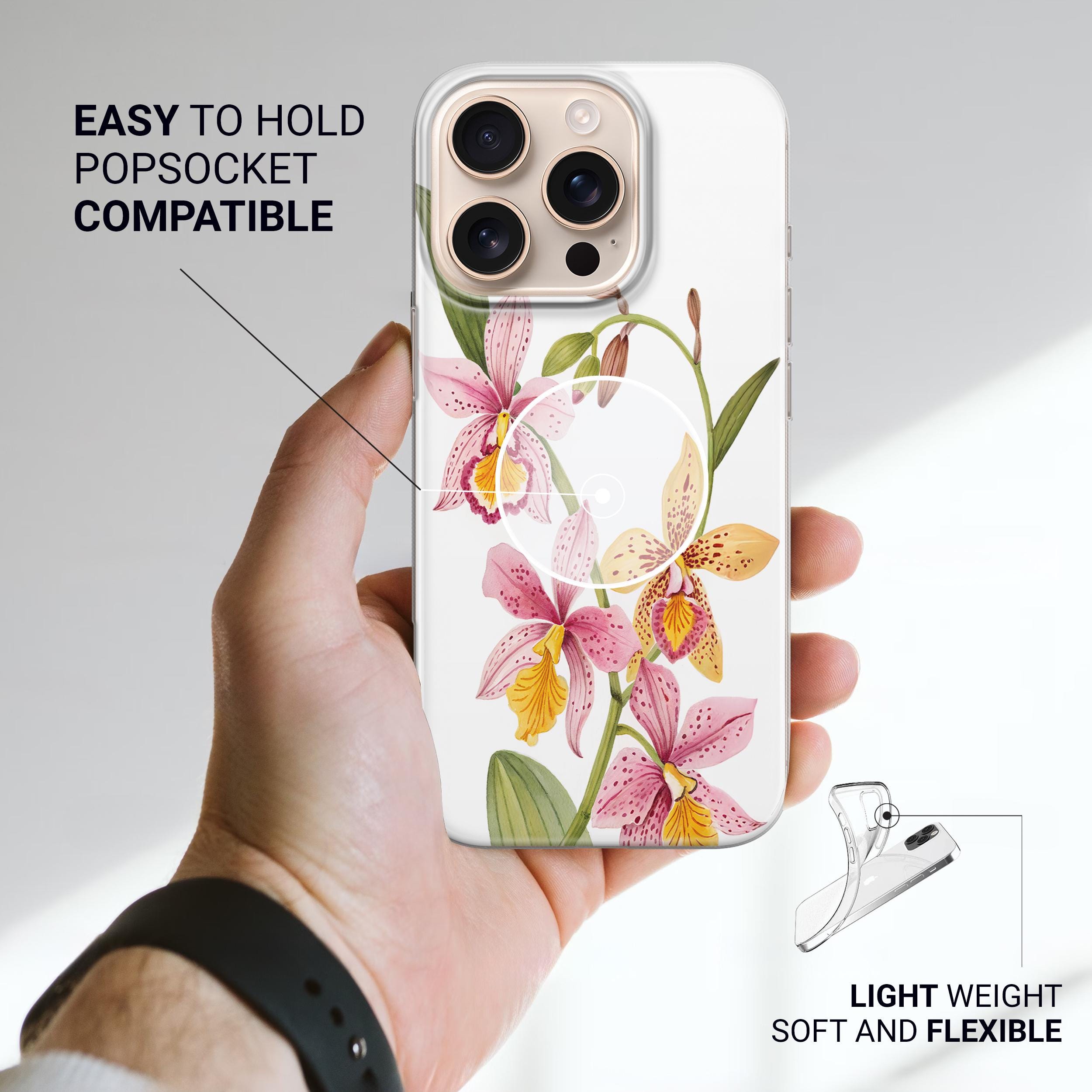 Pink Orchid Phone Case Cute Watercolor Cover for iPhone 16 Pro Max, 15 ...