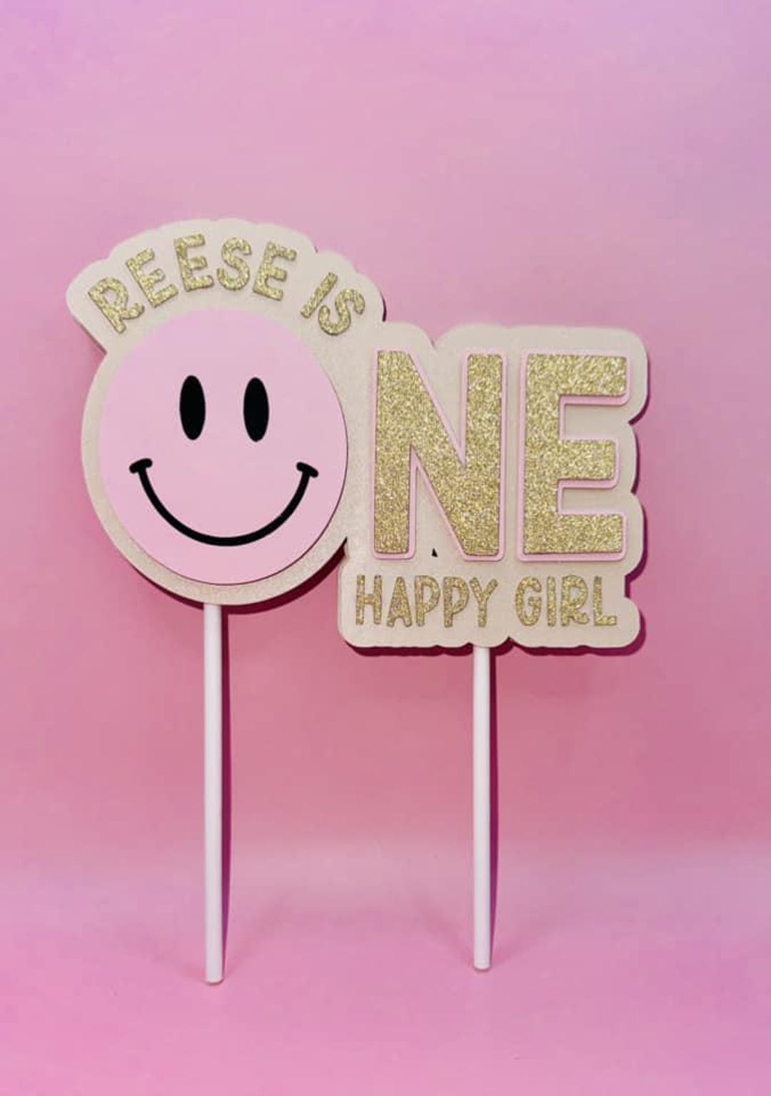 One Happy Girl, Smiley Face 1st Birthday Cake Topper - Retro Party ...