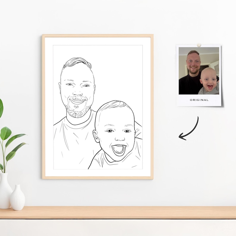 Custom Family Portrait, Minimalist Line Art, First Father's Day Gift ...
