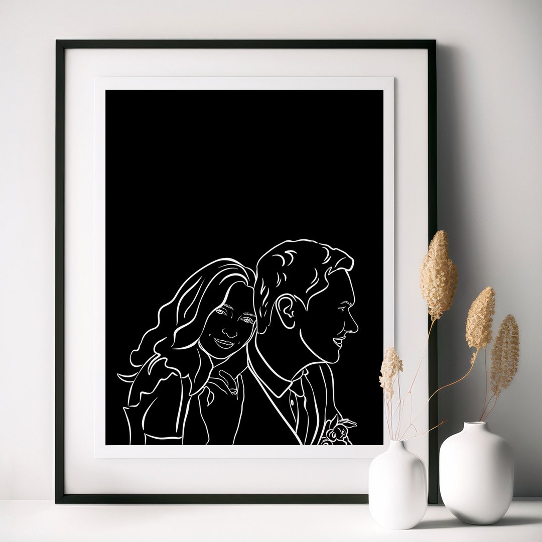 Personalized Line Art, Custom Portrait, Drawing From Photo, Black and ...