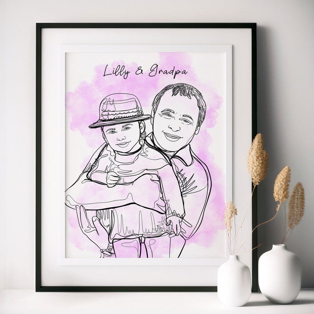 Custom Line Drawing Portrait From Photo, Personalized Gift for Grandpa ...