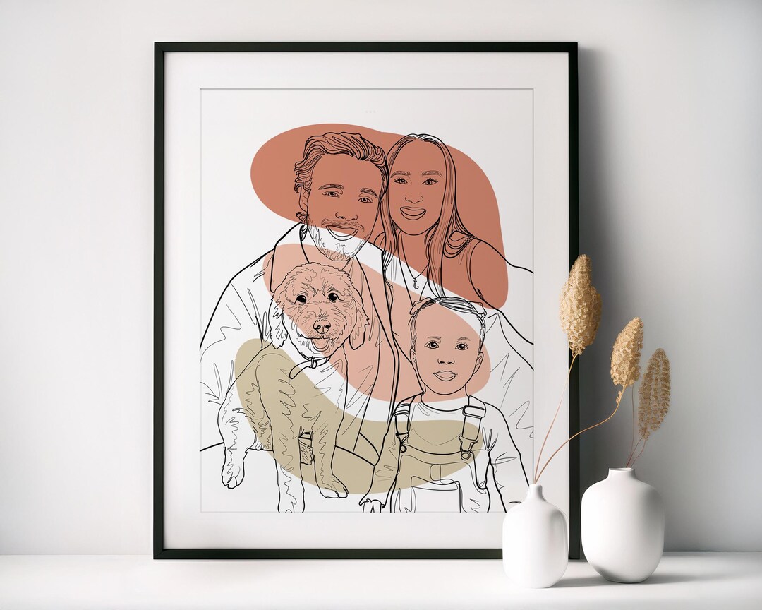 Custom Family Line Art, Family Portrait, One Line Drawing From Photo ...
