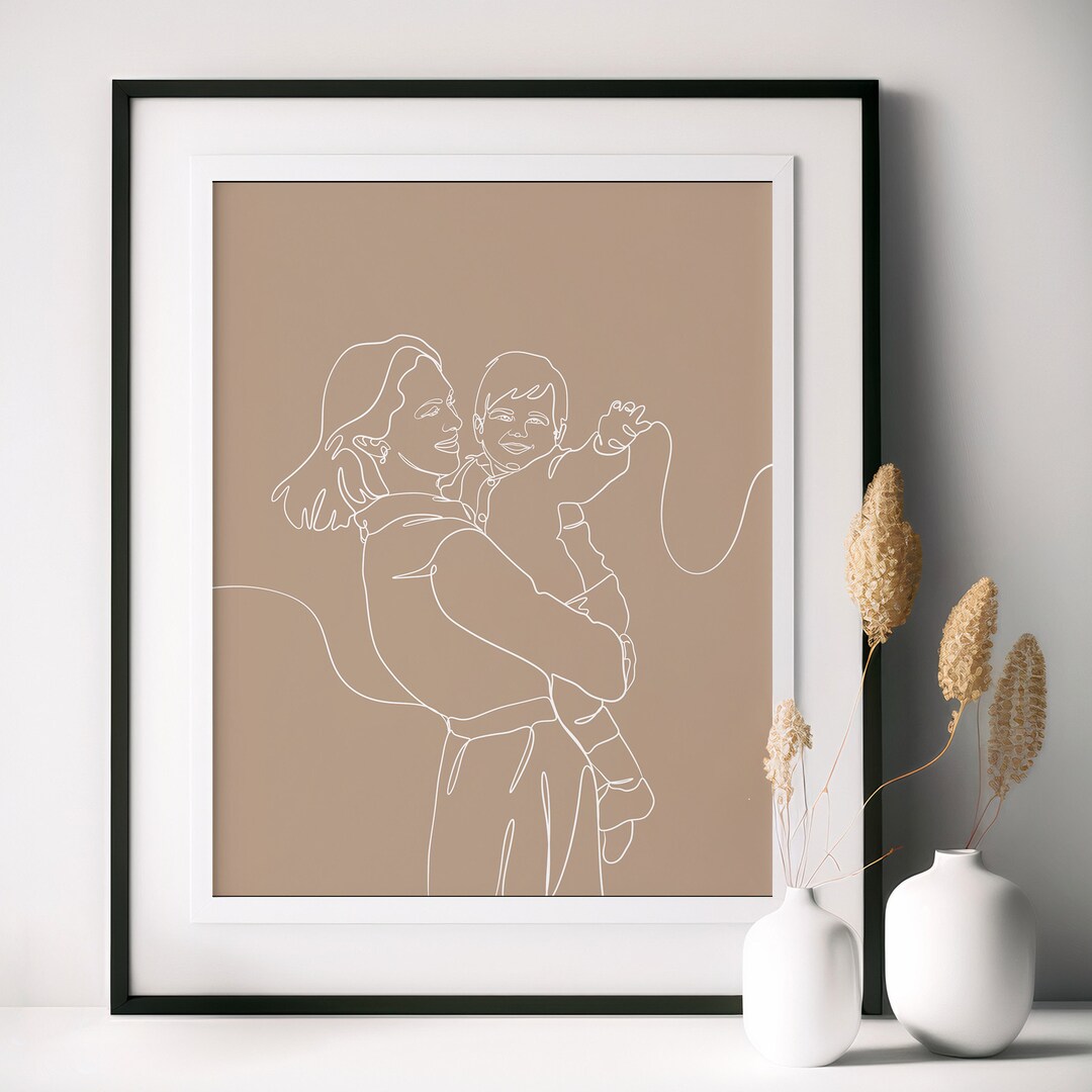 Family One Line Art Portrait, Personalized Line Drawing, Mother's Day ...