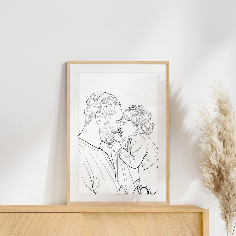 Custom Family Portrait, Minimalist Line Art, First Father's Day Gift ...