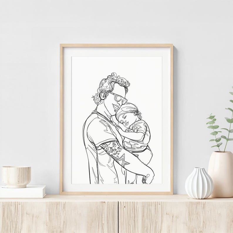 Custom Family Portrait, Minimalist Line Art, First Father's Day Gift ...