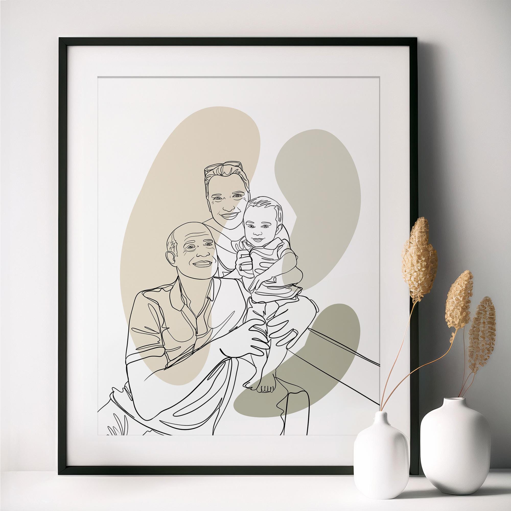Custom Family Line Art Portrait, Personalized Drawing From Photo - Etsy