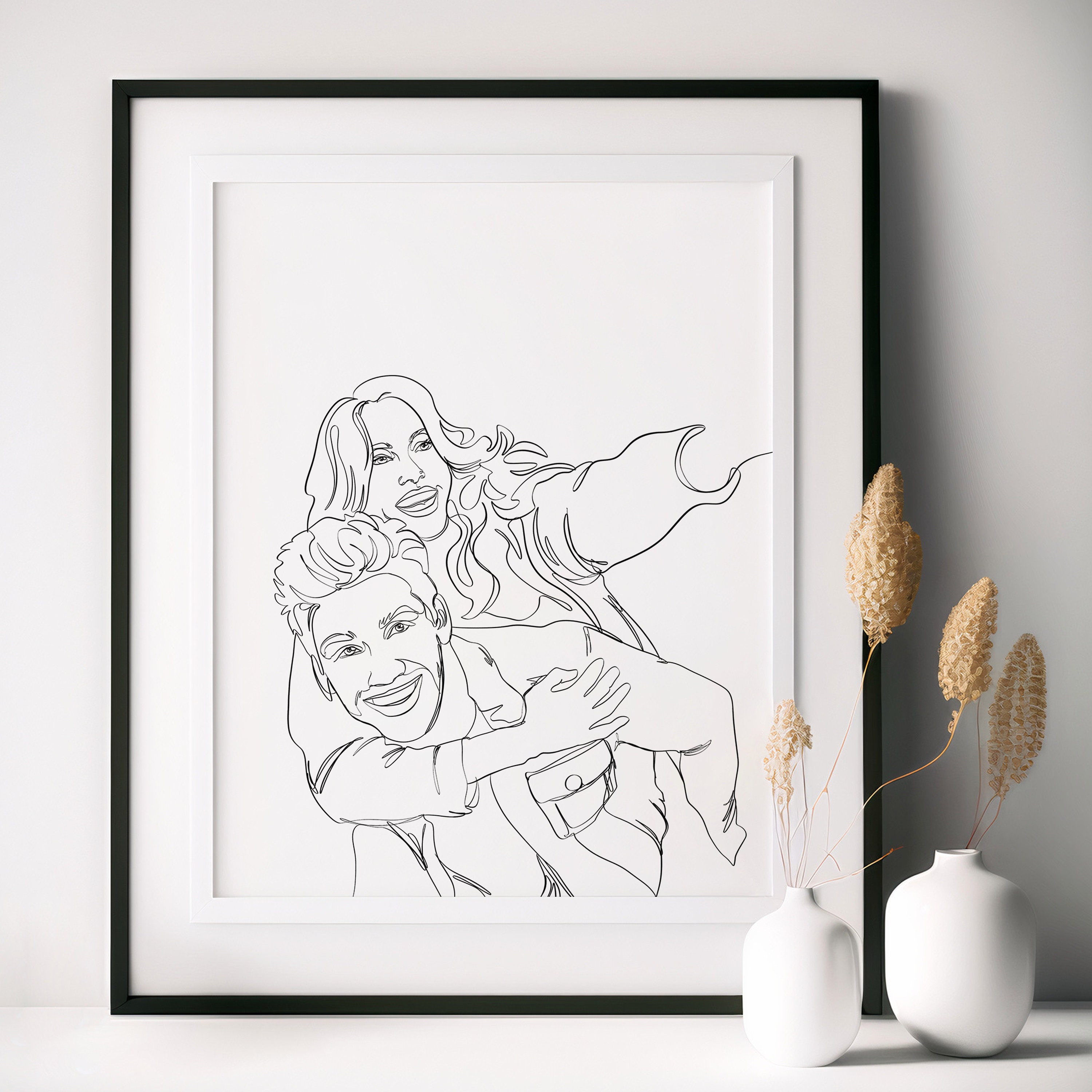 Line Art Drawing, Personalized Family Drawing, Gift for Christmas ...