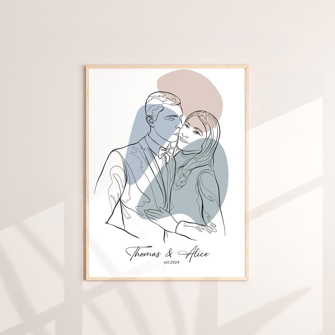 Custom Couple Line Art: Hand Drawn Portrait, Gift for Wedding (digital ...