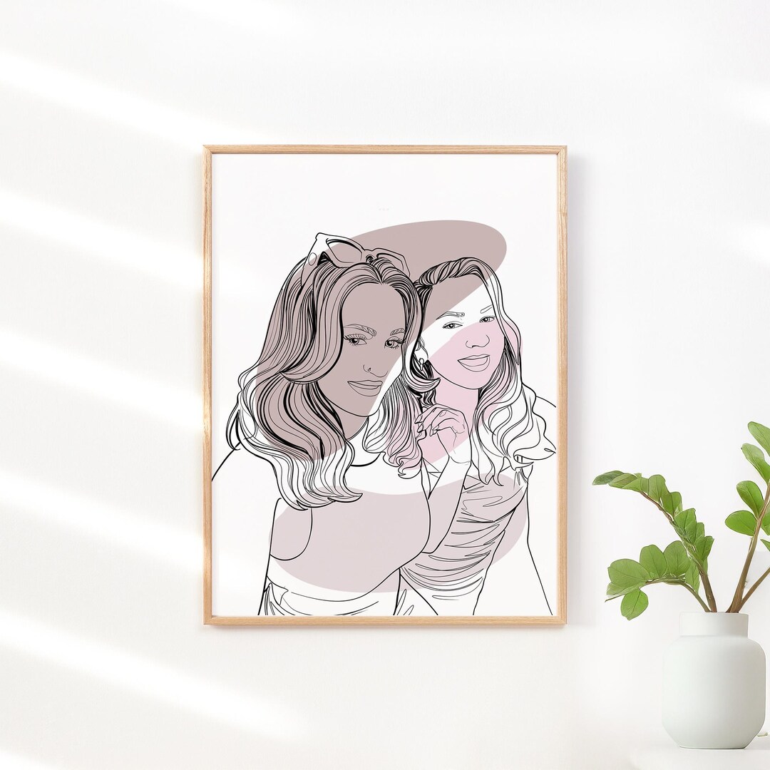 Custom Best Friend Line Art, Personalized Gift for Sister, One Line ...