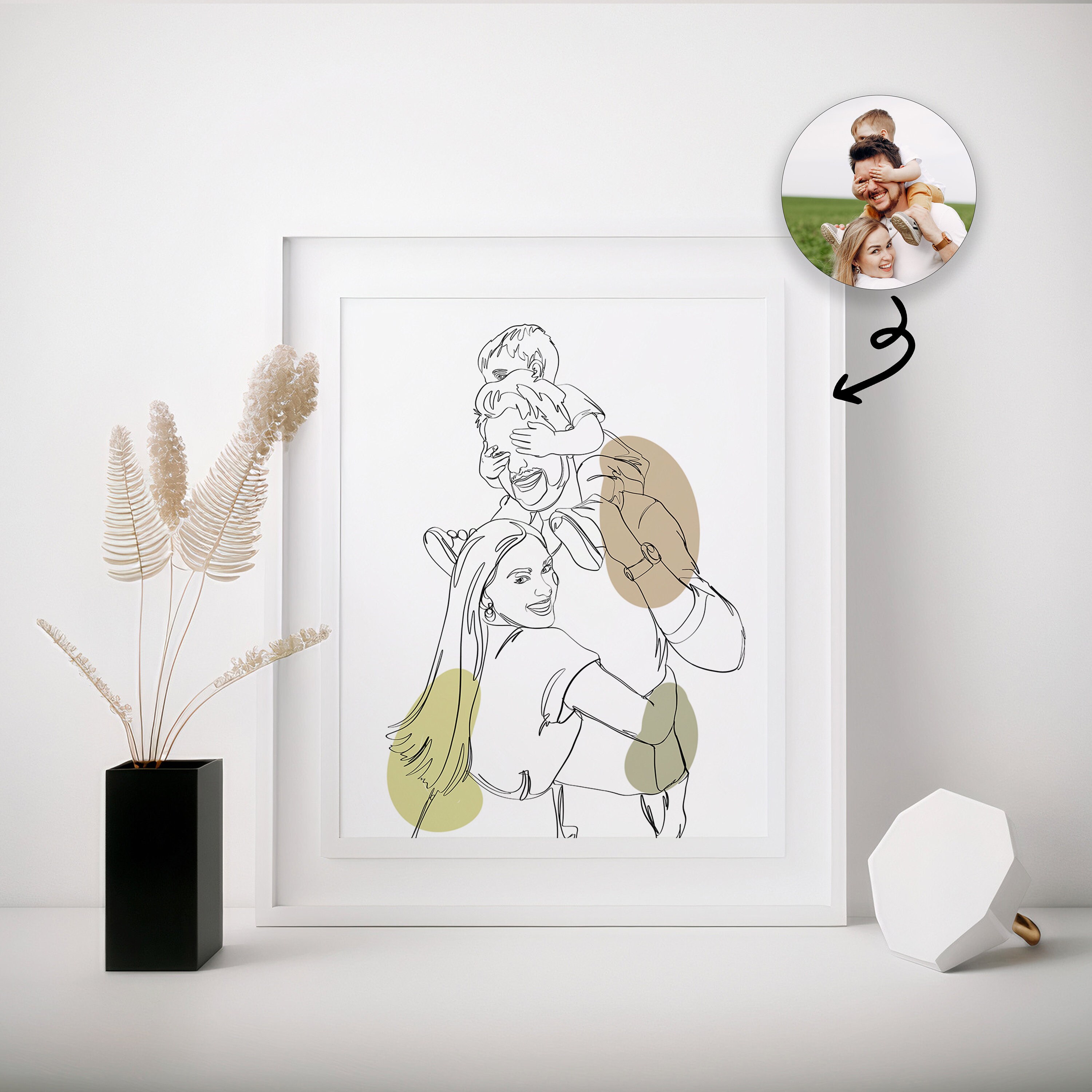 Line Art Drawing, Personalized Family Drawing, Gift for Christmas ...