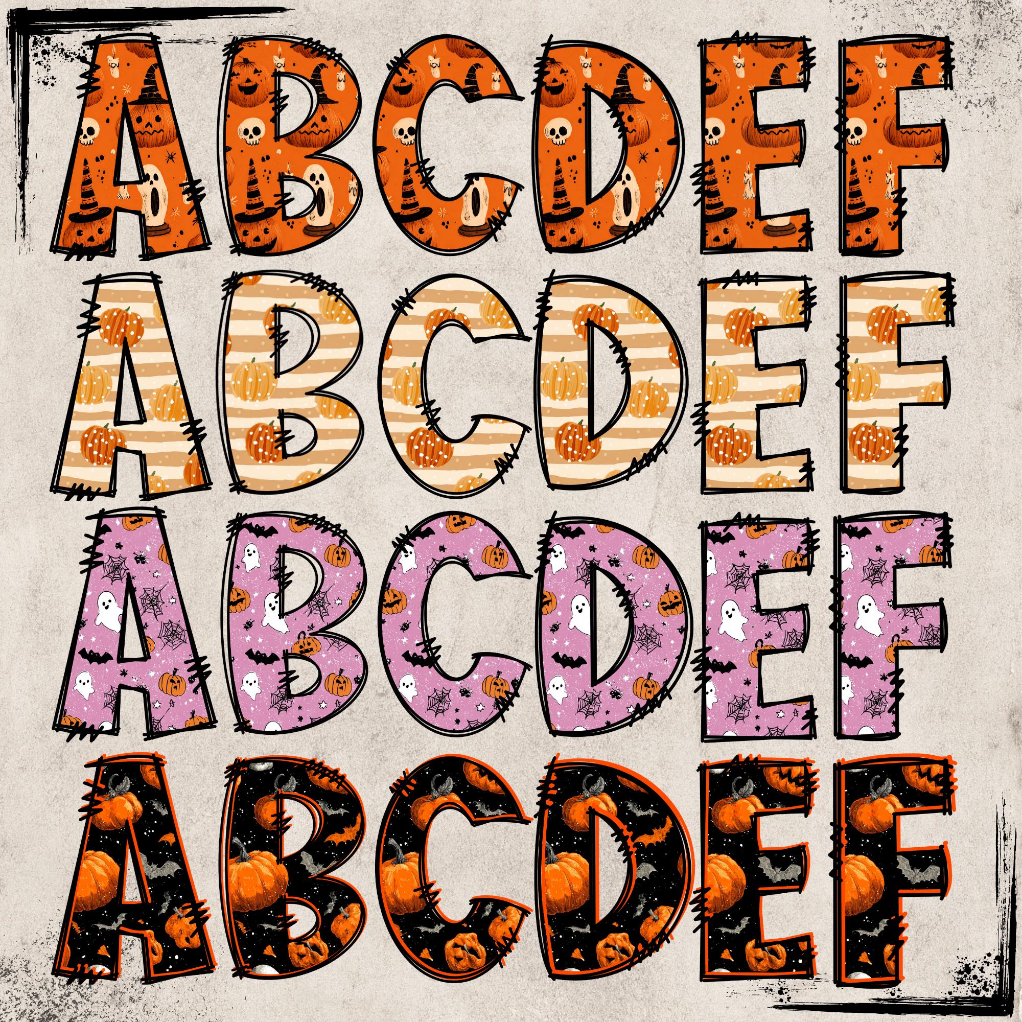 Halloween Doodle Alphabet Clipart: Spooky Font PNG Bundle (digital ...