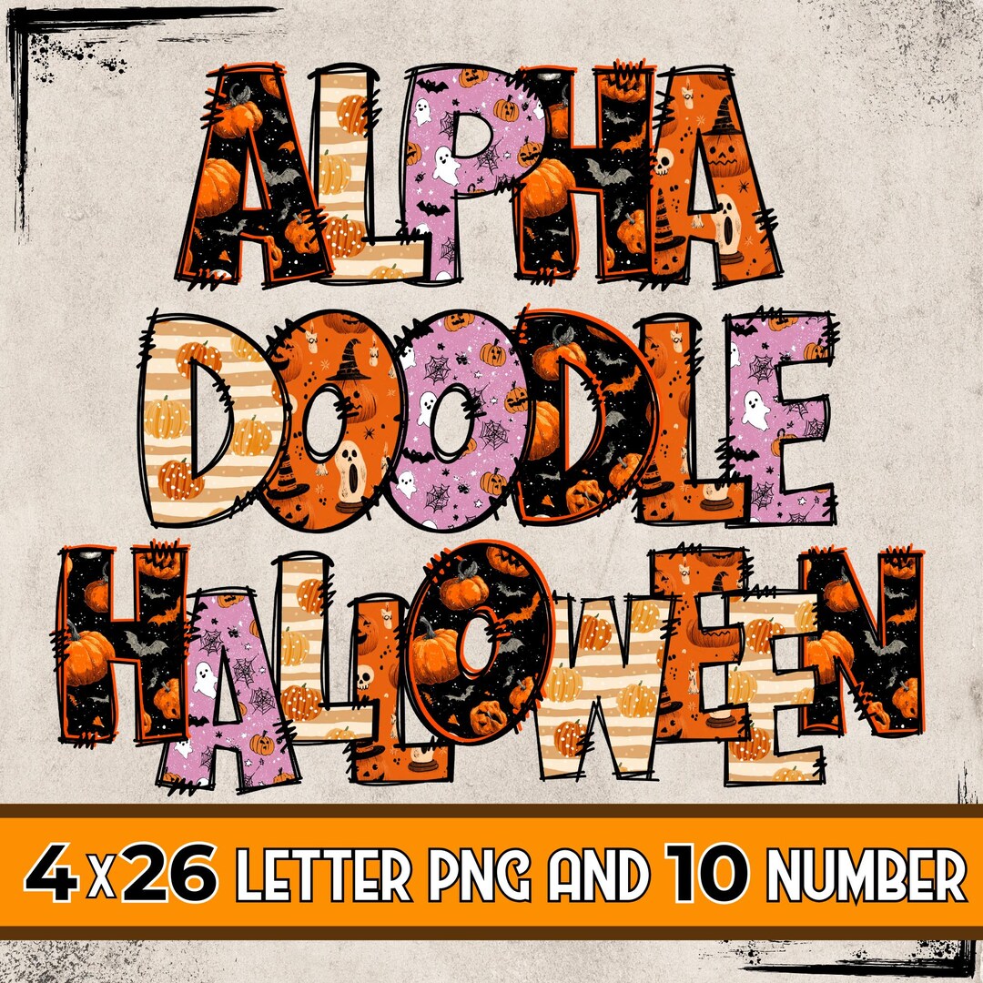 Halloween Doodle Alphabet Clipart: Spooky Font PNG Bundle (digital ...