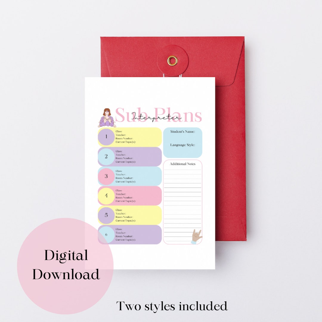 Sign Language Interpreter Sub Plans, 6 Periods - Etsy