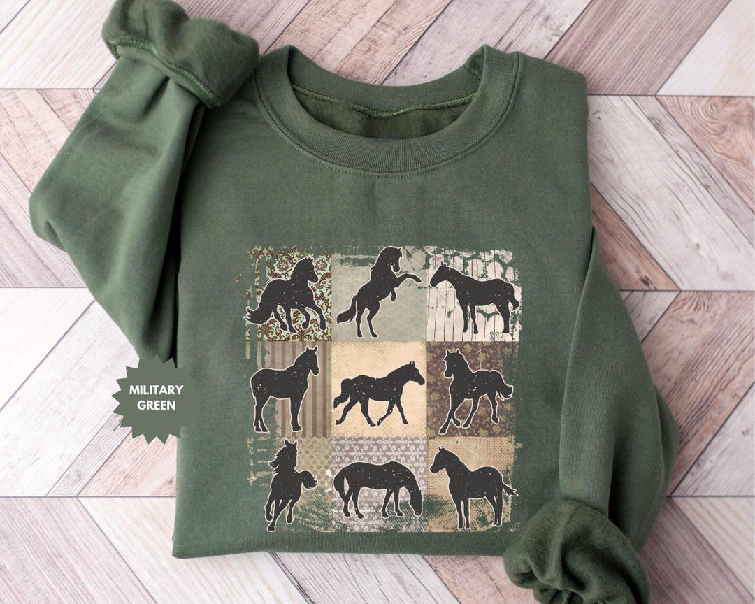 Checkered Horse Sweatshirt, Horse Lover Gift, Equestrian Sweater ...