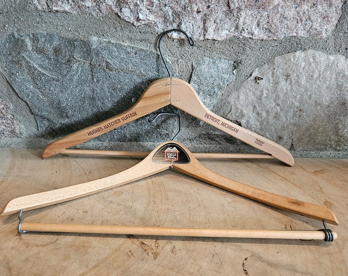 Vintage Set of Two Branded Labeled Wood Wooden Hangers W/ Pants Trouser ...