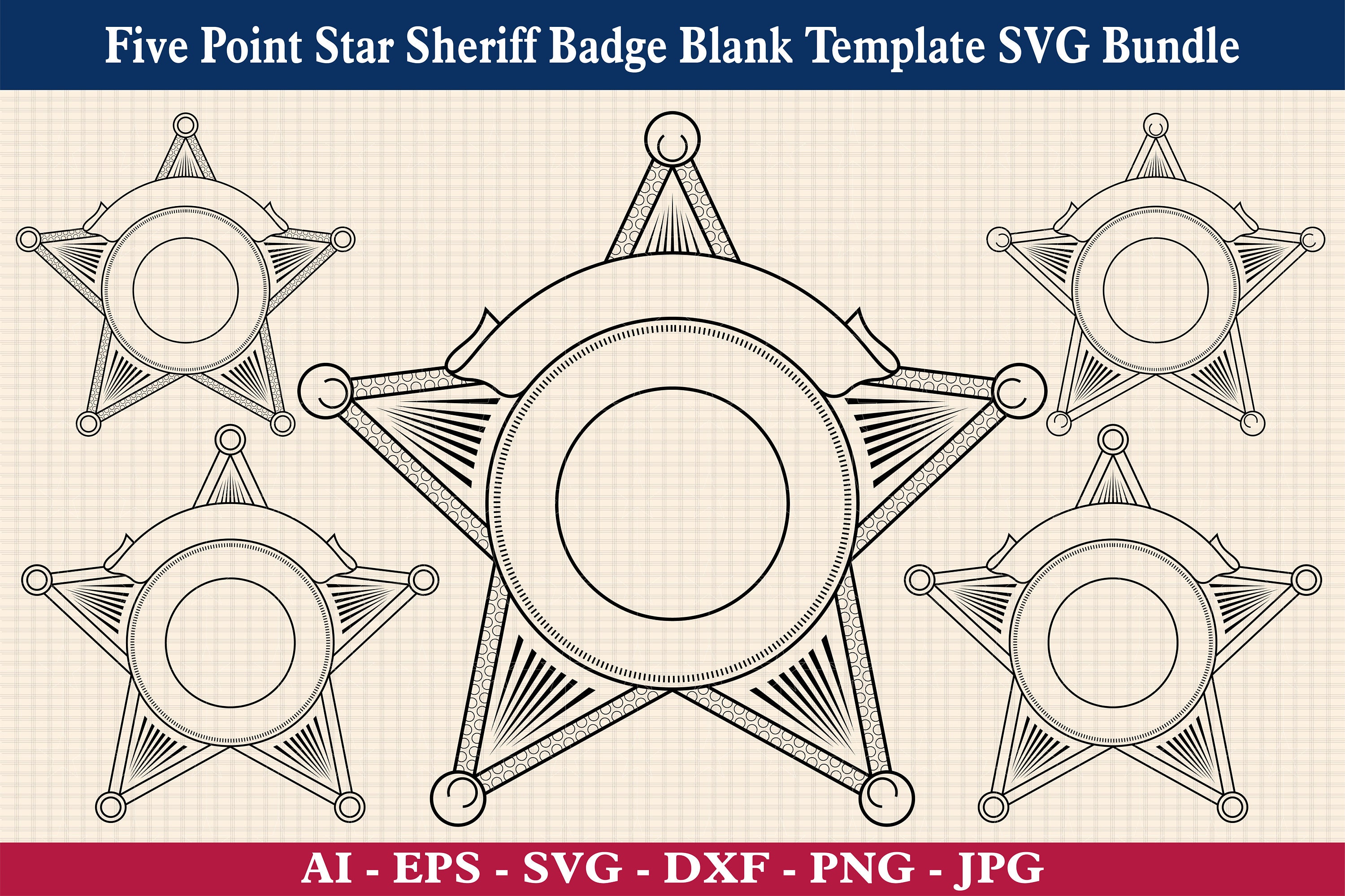 Sheriff Badge Template SVG Bundle, Five Point Star (digital Download ...