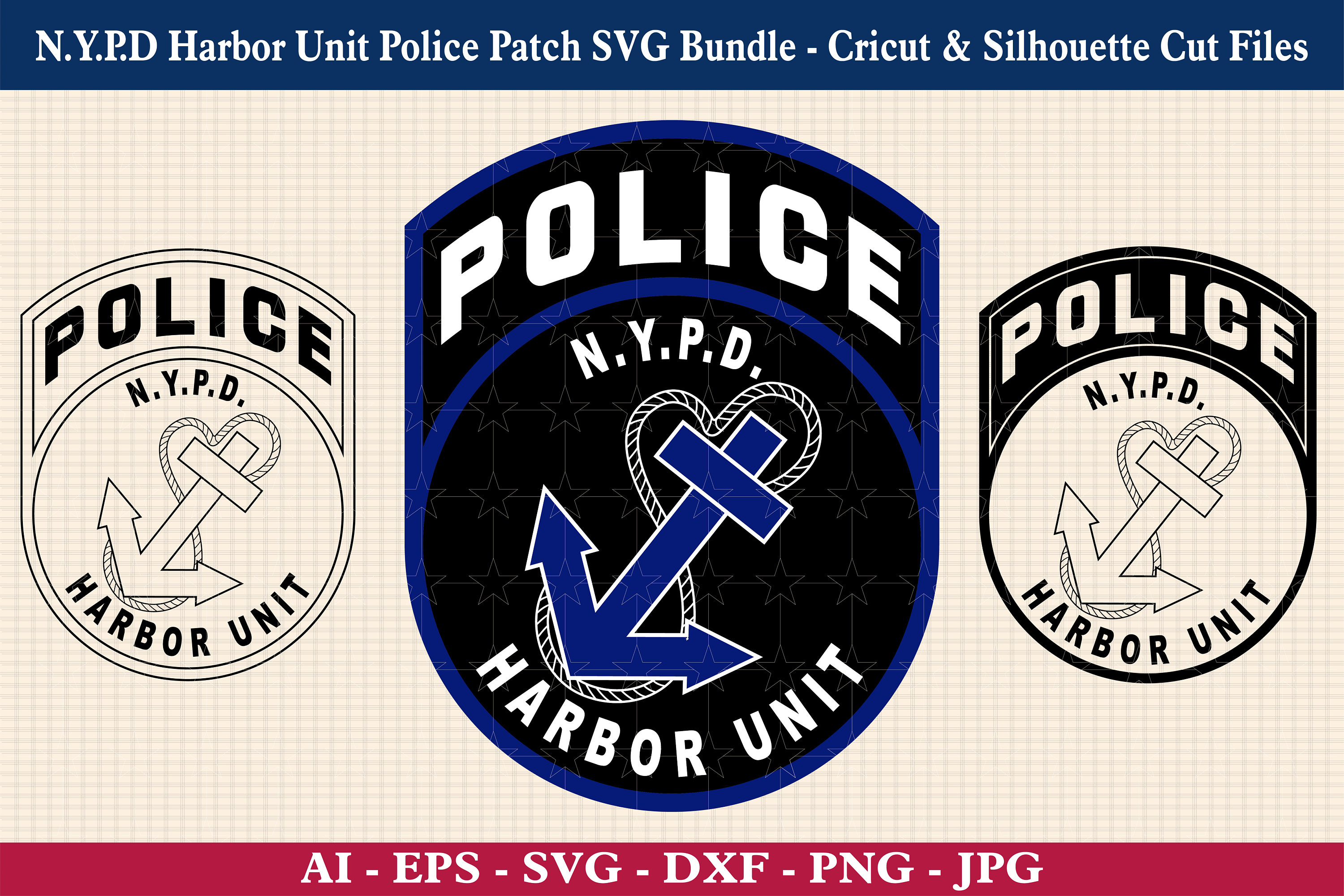 N.Y.P.D Harbor Unit Police Patch SVG Bundle, Harbor Unit Badge Svg ...