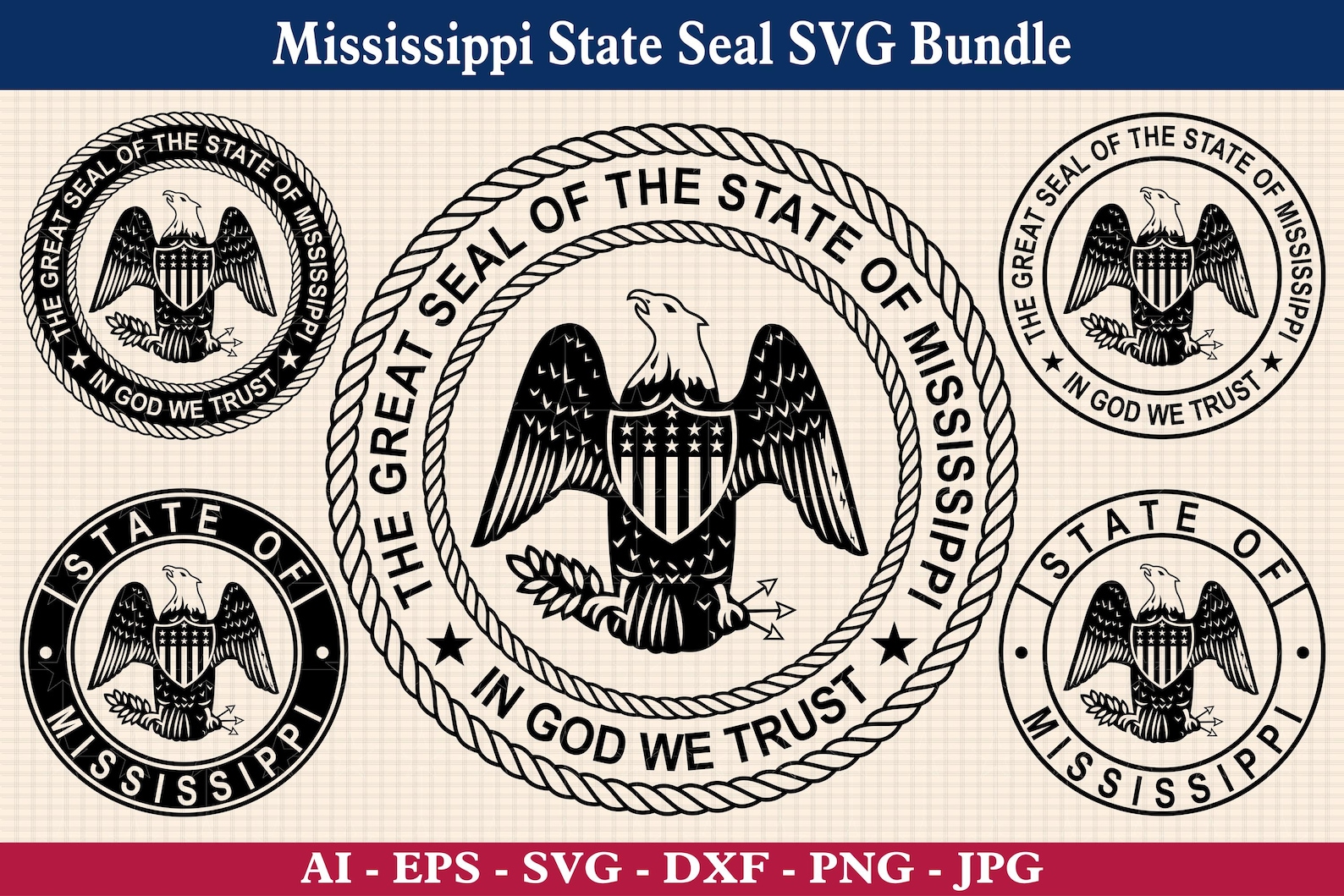 Mississippi State Seal SVG Bundle, Great Seal of Mississippi PNG Bundle ...