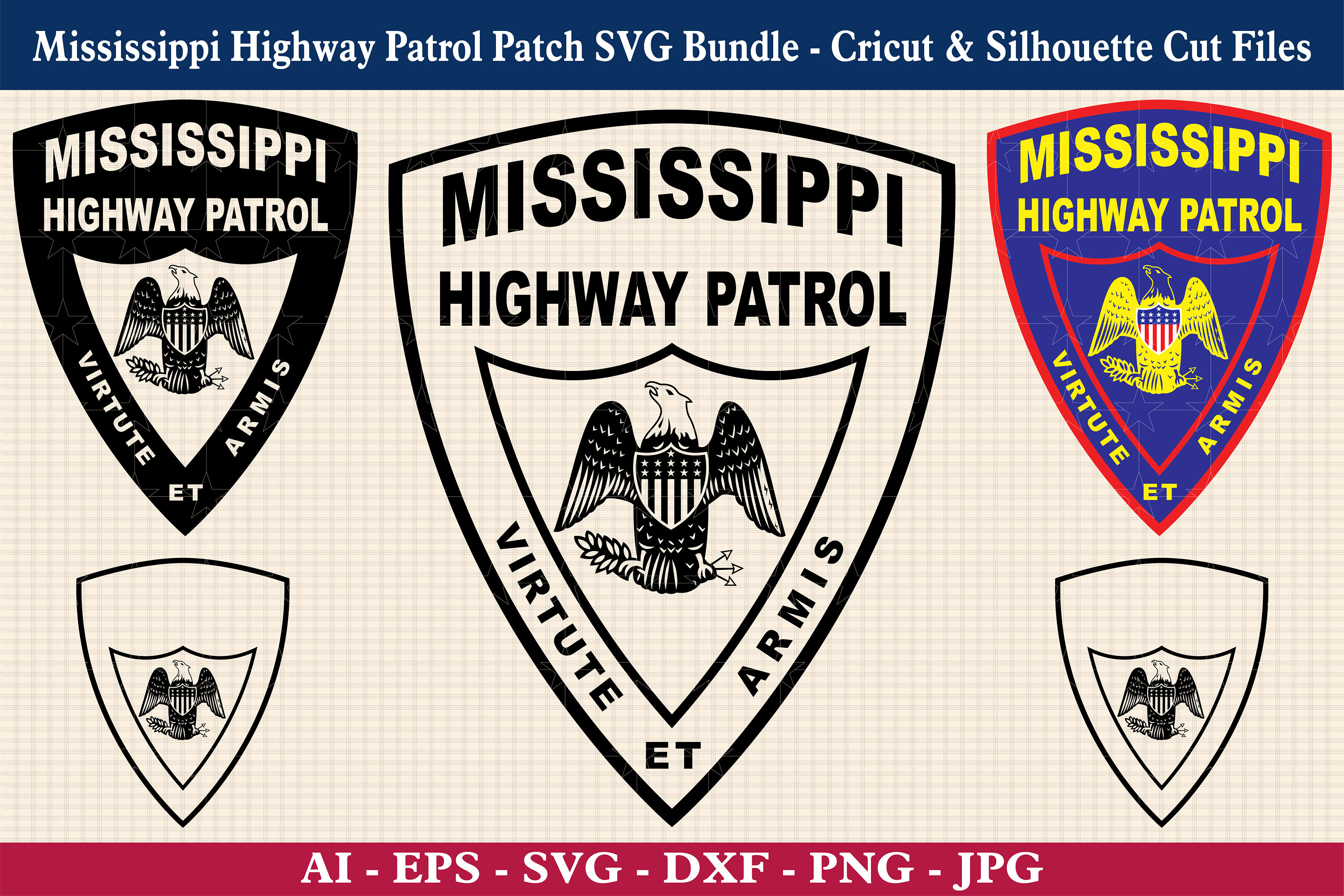 Mississippi Highway Patrol Patch SVG Bundle, MS State Police Emblem Svg ...