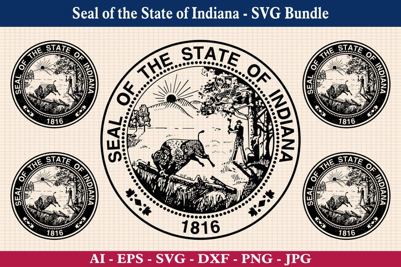 Indiana State Seal SVG Bundle for Engraving – Vintage Vector Cut Files ...
