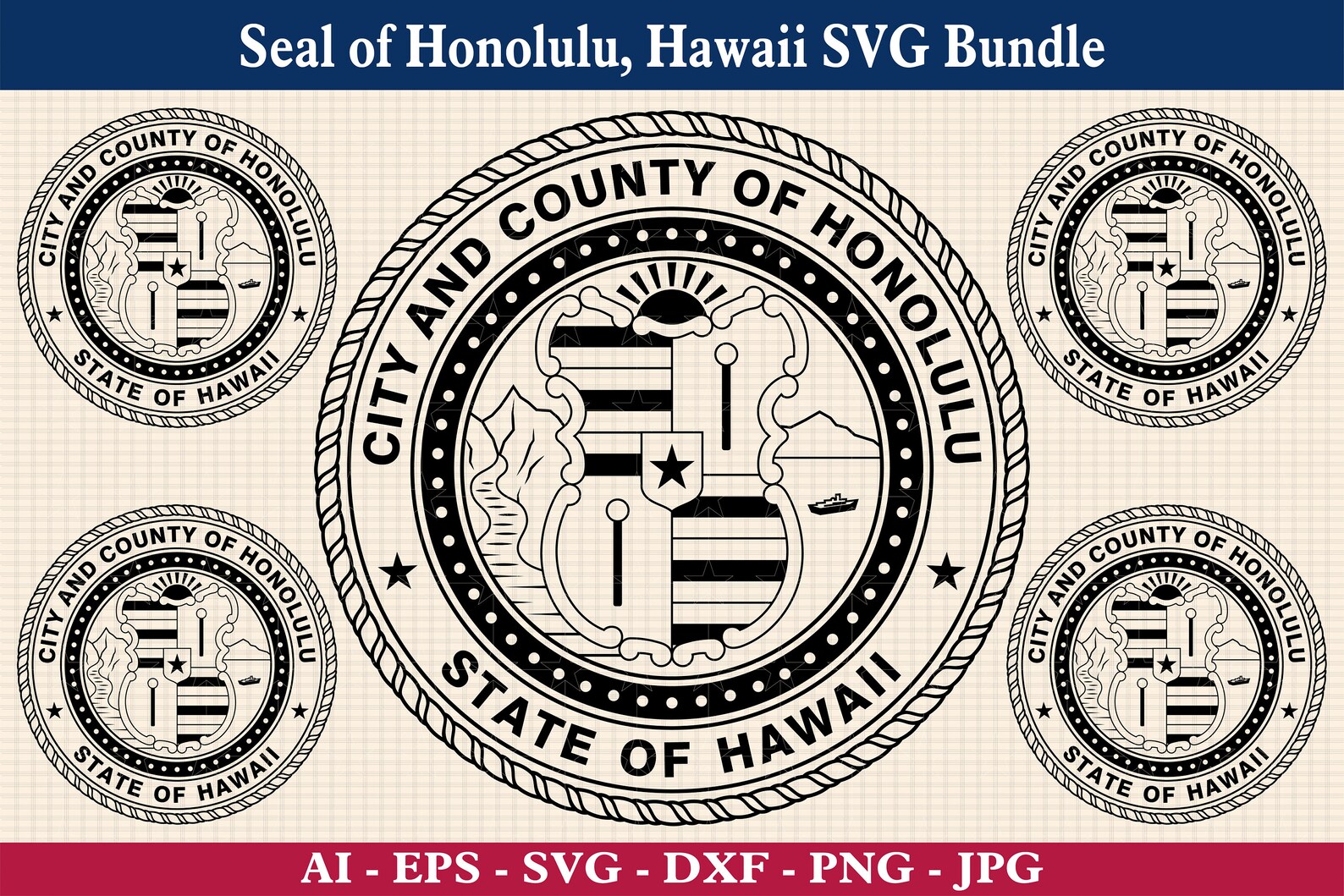 Honolulu Hawaii Seal SVG Bundle, City Emblem Vector, Cut Files - Etsy