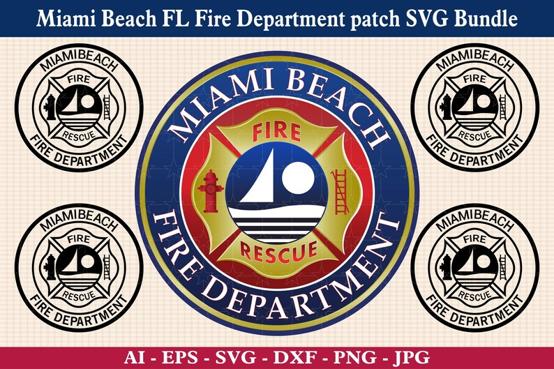 Miami Beach FL Fire Department Patch SVG Bundle, Miami Beach Fire Dept ...