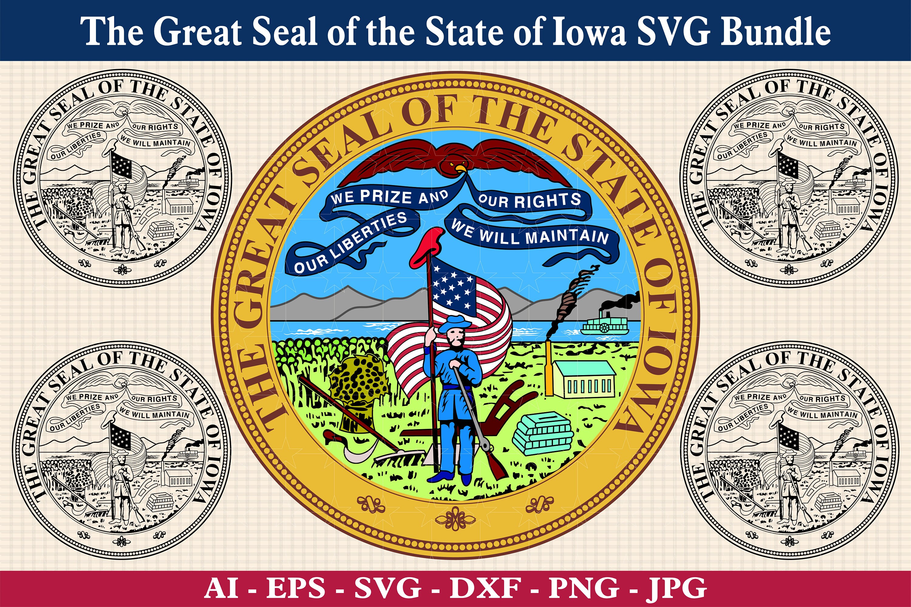 The Great Seal of the State of Iowa SVG Bundle, Seal of Iowa SVG, State ...