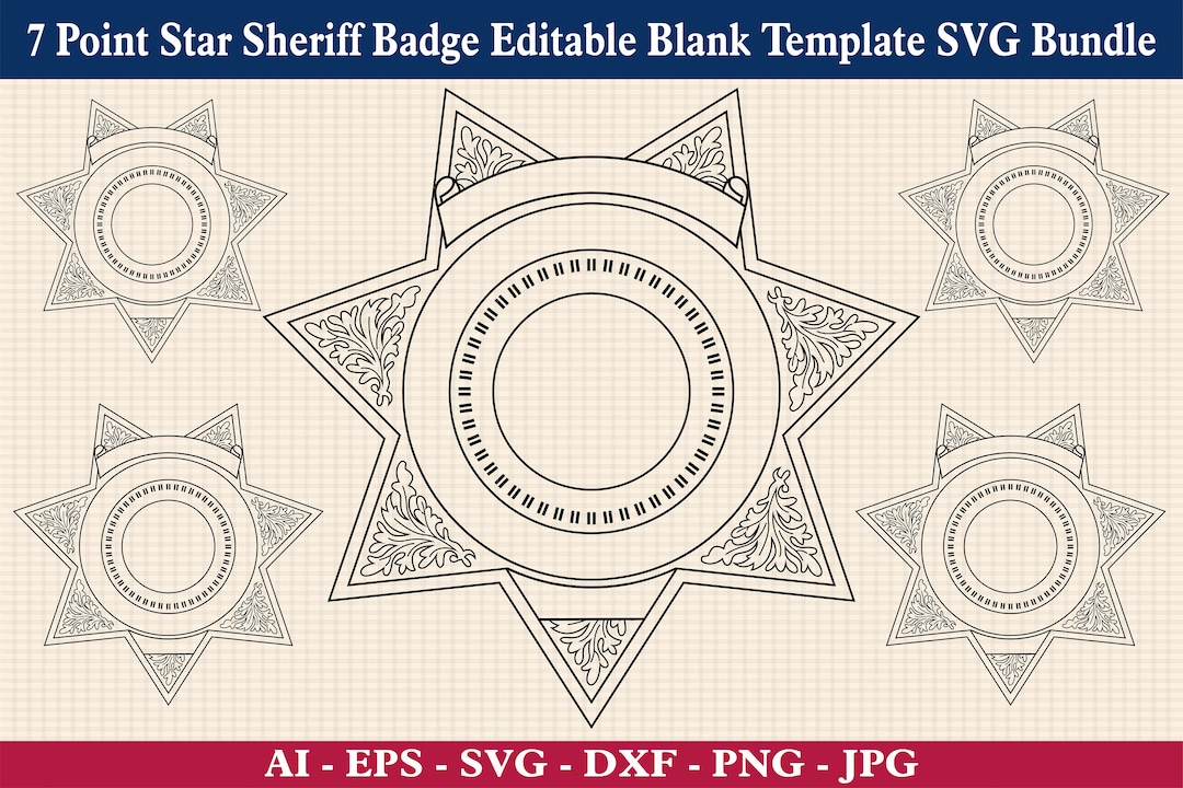 7 Point Star Sheriff Badge Editable Blank Template SVG, Deputy Sheriff ...