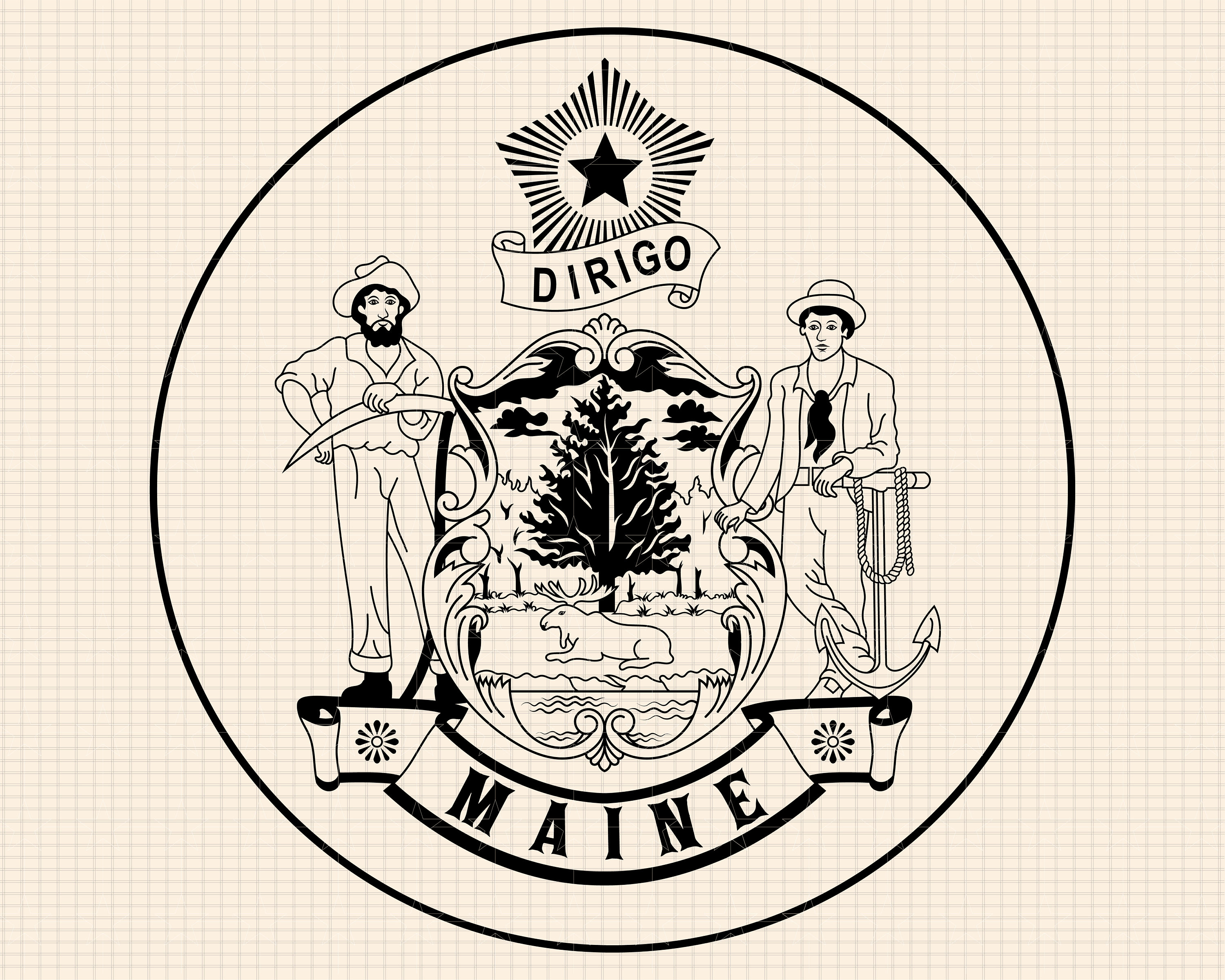 Seal of Maine SVG Bundle, State Logo Vector, Emblem (digital Download ...