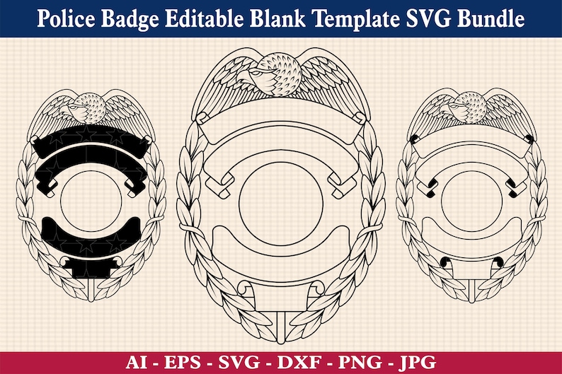 Police Badge Editable Blank Template SVG, Eagle Blank Police Badge ...