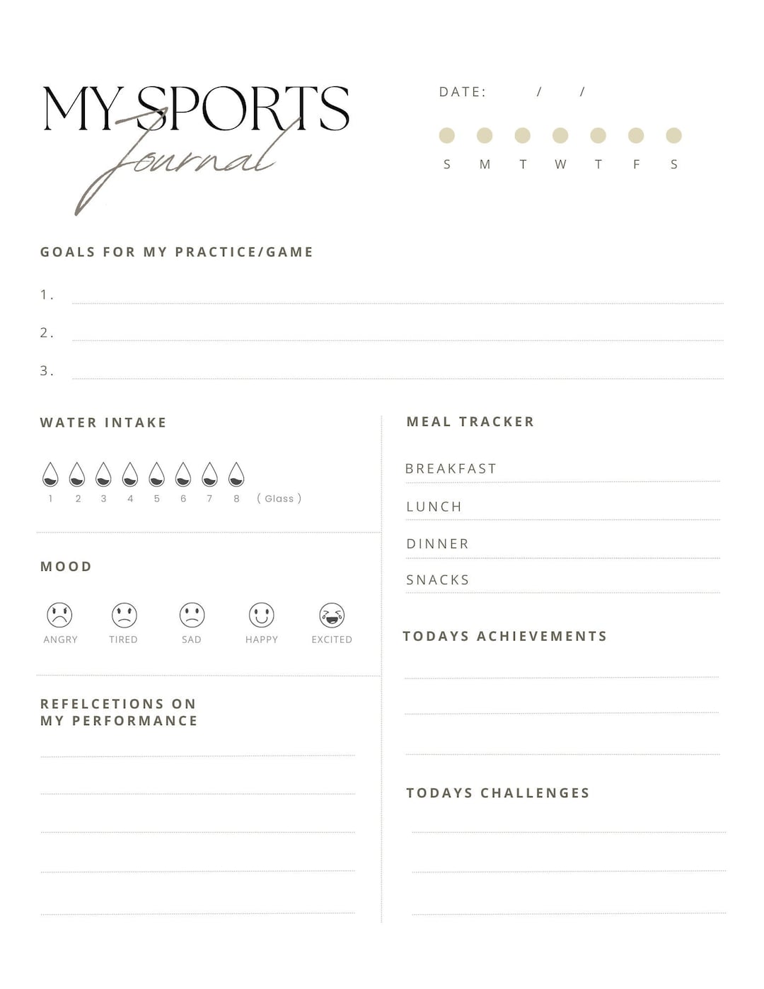 Printable Sports Log for Performance - Etsy