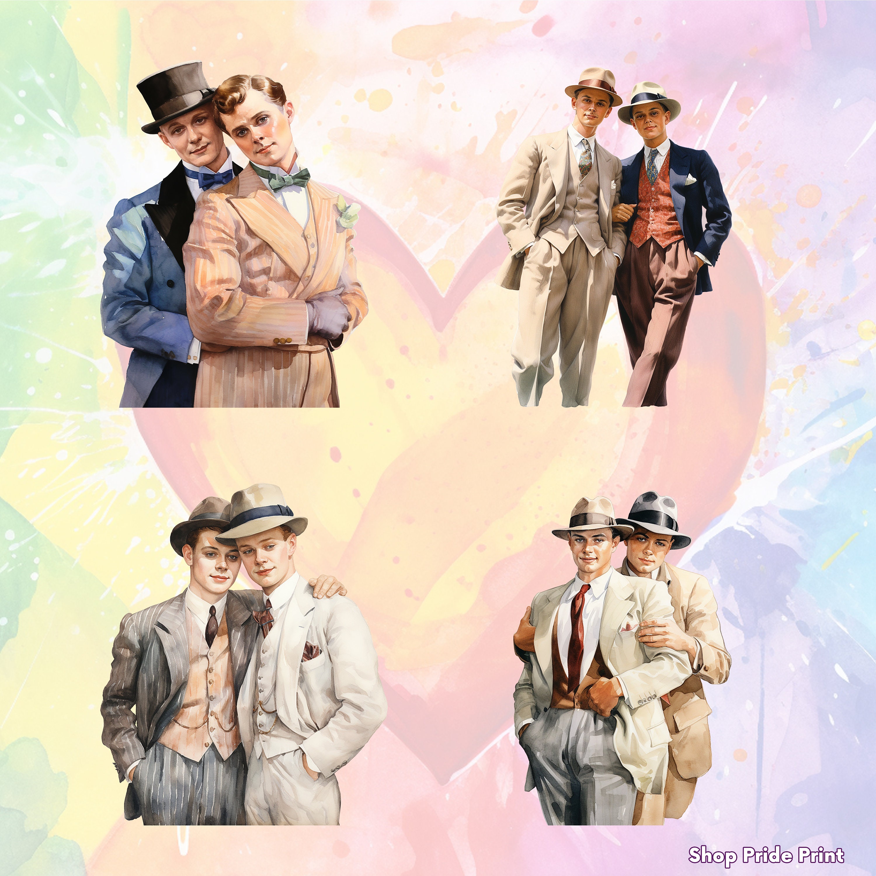 Gay Retro Pairs 1920s Art Bundle, LGBTQ Images, Pride Illustrations ...