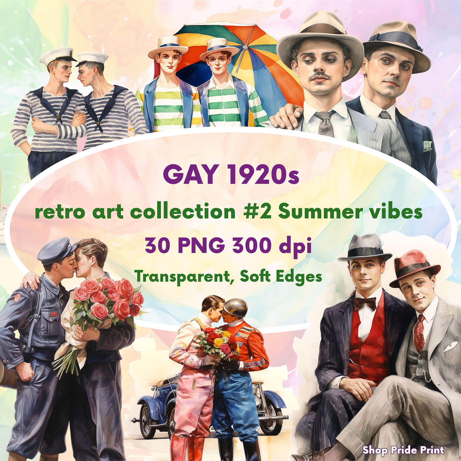 Gay Retro Pairs 1920s Summer Art Bundle, LGBTQ Images Pride ...