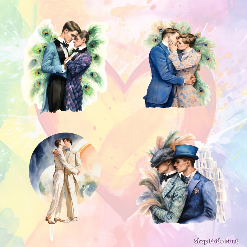 Gay Retro Pairs 1920s Art Bundle, LGBTQ Images, Pride Illustrations ...