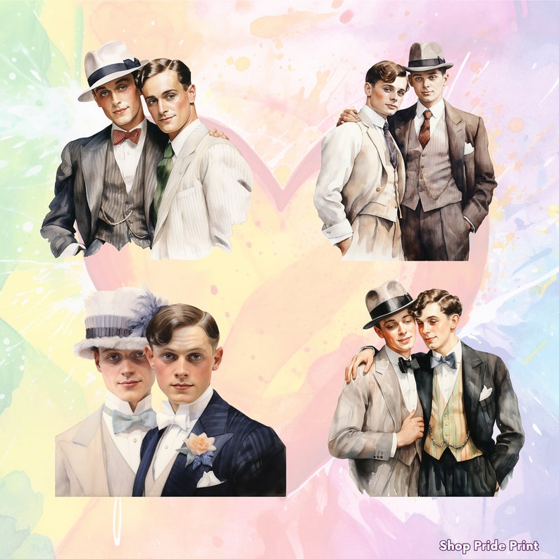 Gay Retro Pairs 1920s Art Bundle, LGBTQ Images, Pride Illustrations ...