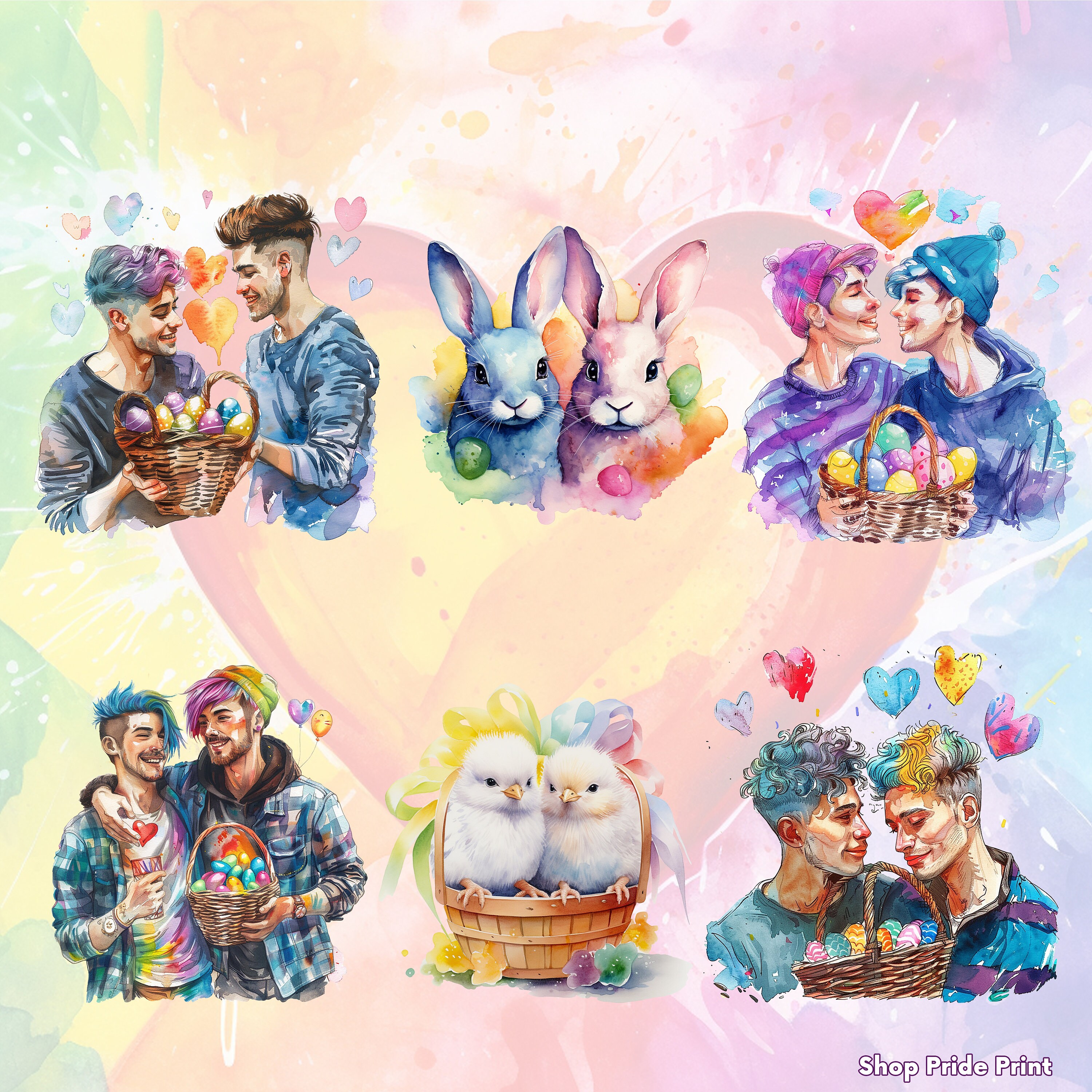 30 PNG Rainbow Easter Couple Clipart, Gay Pride Printable, Paper ...