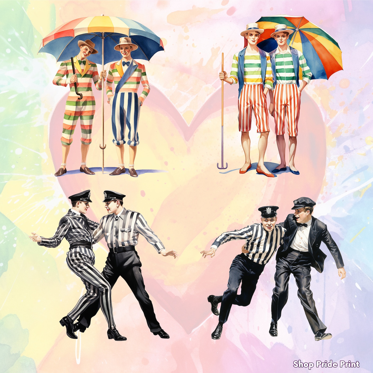 Gay Retro Pairs 1920s Summer Art Bundle, LGBTQ Images Pride ...